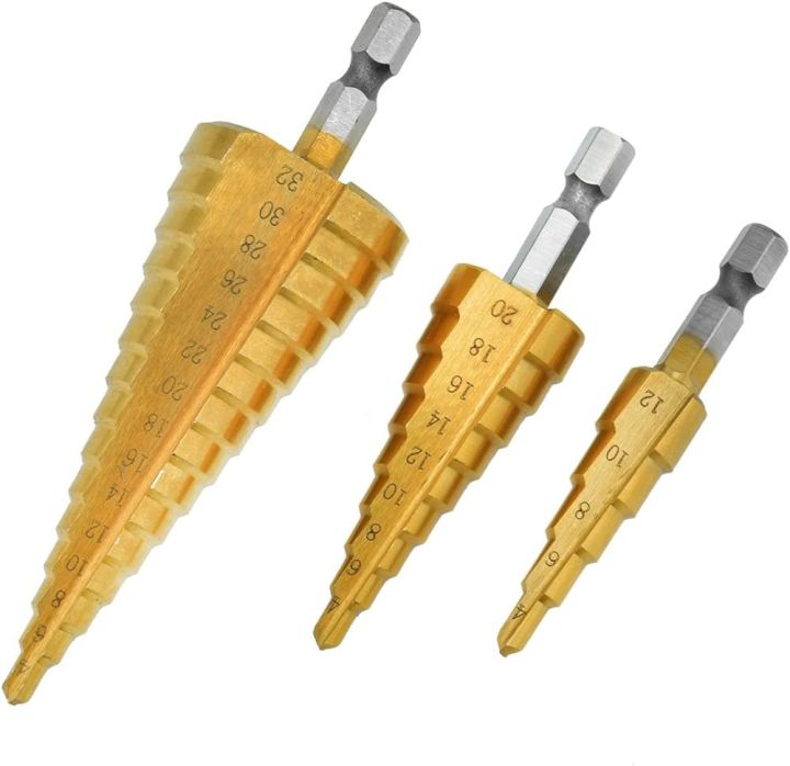 3-12mm Titanium Coated HSS Step Drill Bit Straight Groove 10 Steps Core ...