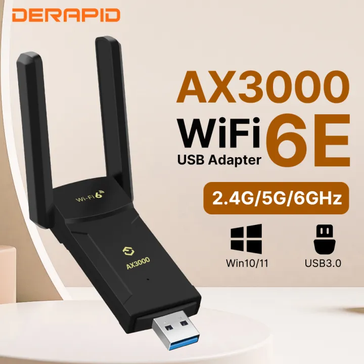 WiFi 6E AX3000 USB Adapter Tri-Band Wireless Dongle 2.4G/5G/6GHZ High ...