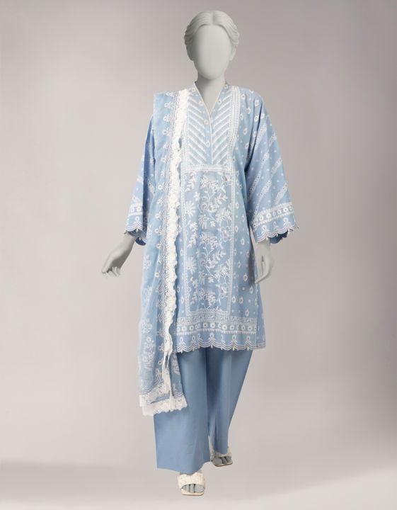 Junaid Jamshed Unstitched 3 Piece Suit Blue Lawn Paste Printed ...