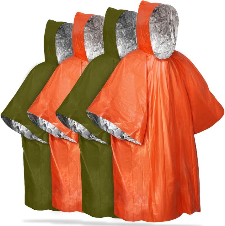 Emergency Rain Poncho With Hood Reusable Weather Resistant Raincoat For ...