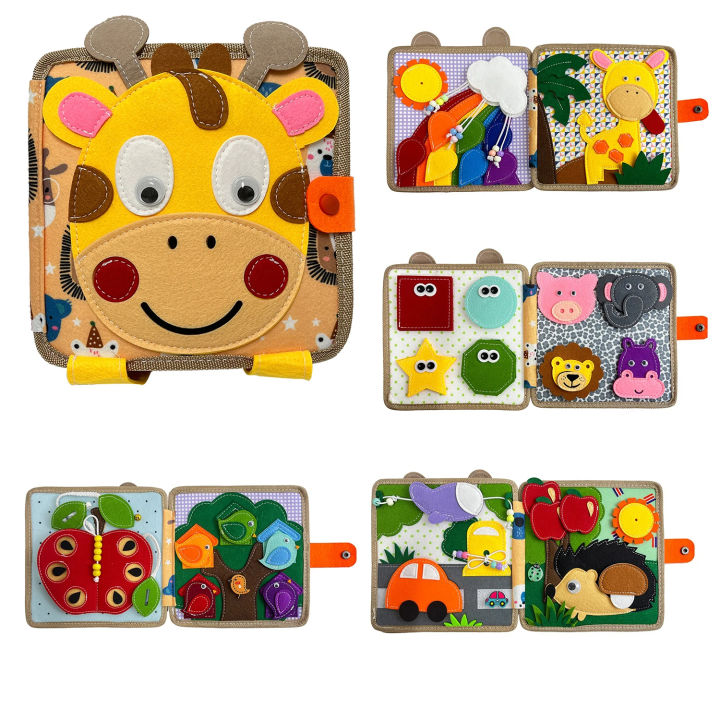 Montessori Toy Giraffe Busy Board 3D Felt Book For Fine Motor Skills ...