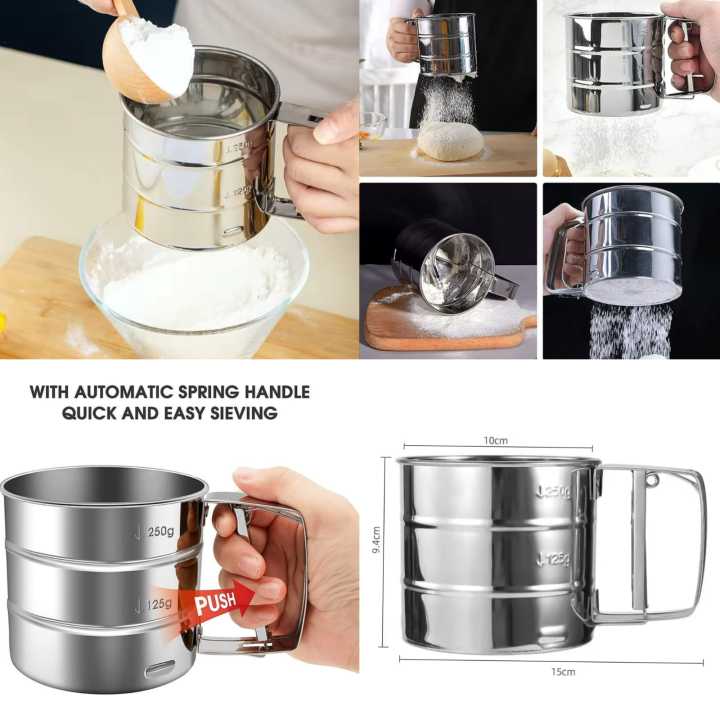 Steel Flour Sieve Flour Sifter Mesh Flour Shaker Baking Tool for Sugar ...