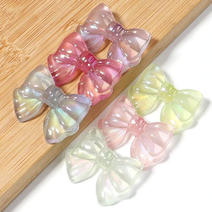 10pcs Acrylic Bow Beads Multicolor Transparent Bowknot Loose Bead for ...