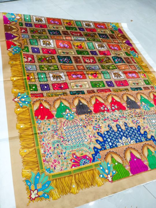 Alhamdulilla silk digital printed fancy shawl dupatta with pasting real ...