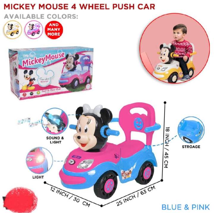 Mickey Mouse 4 Wheel Push Car Kids Push Car For Toddlers, Flashing ...