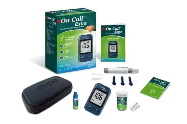 ONCALL EXTRA GLUCOMETER WITH 10 FREE STRIPS + 10 LANCETS + 10 ALCOHAL ...
