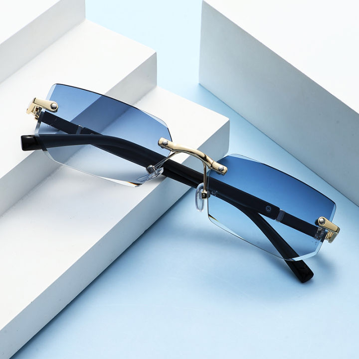 Trendy Rimless Sunglasses for Men Women Fashion Frameless Rectangle Sun ...