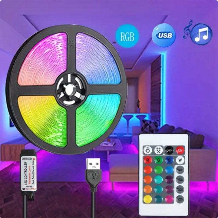 5V USB LED Light Strip RGB SMD5050 24-Key Remote Control Luces DIY TV Backlight Flexible Lamp ...