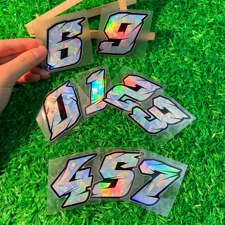 1PC Racing Arabic Numbers Laser Carbon Effect Motorcycle Stickers ...