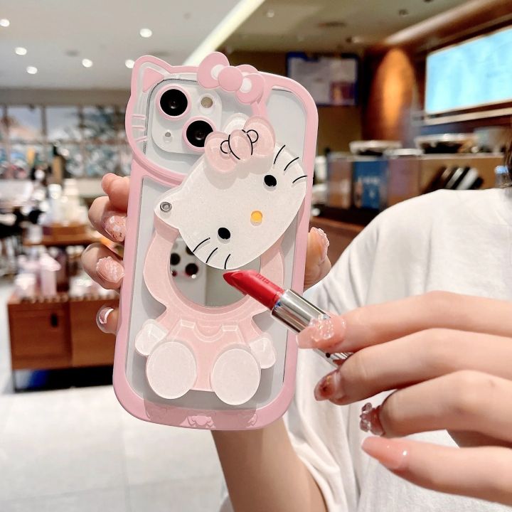 Sanrio Hello Kitty Kawaii KT Head Mirror Phone Case For iPhone 16 15 14 13 Pro Max 11 12 13 Pro ...