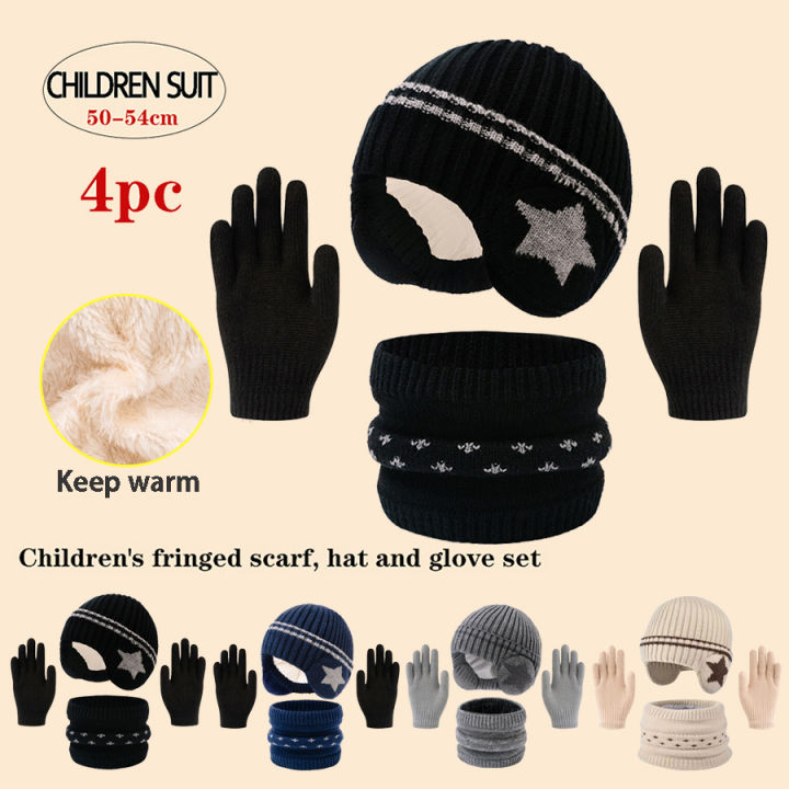 3pc knitted hat and scarf gloves for children, suitable for 3-12 years ...