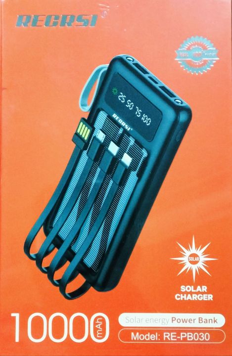RECRSI RE-PB030 Solar Energy Power Bank 10000 mAh - Black | Daraz.com.bd