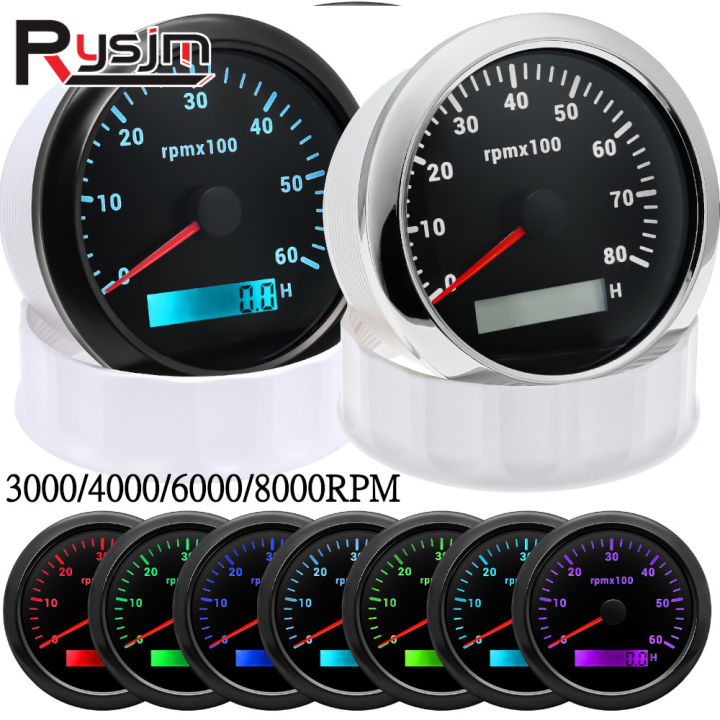 HD 85mm Tachometer With LCD Hourmeter 7 Color Backlight Tacho Gauge ...