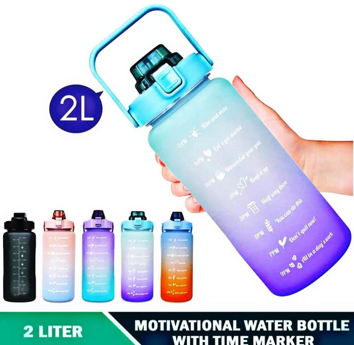 2 Liter Water Bottle With Straw | 2000ML Water Bottle | Two Liter Portable Travel Fitness Bottle ...