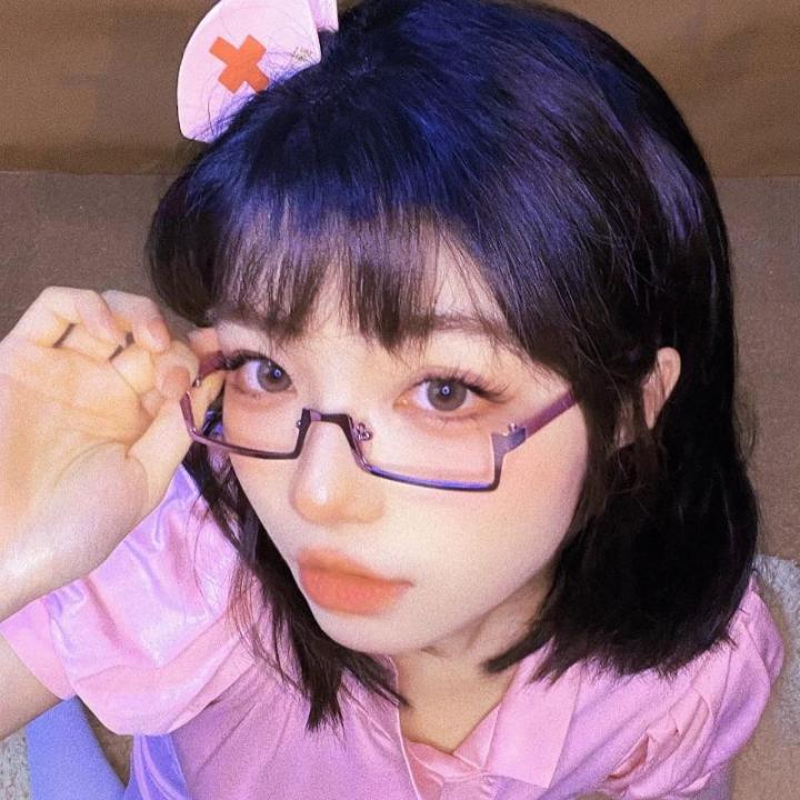 【Nice】Y2K Japanese Anime Glasses Frame Small Square Cosplay Red Half ...