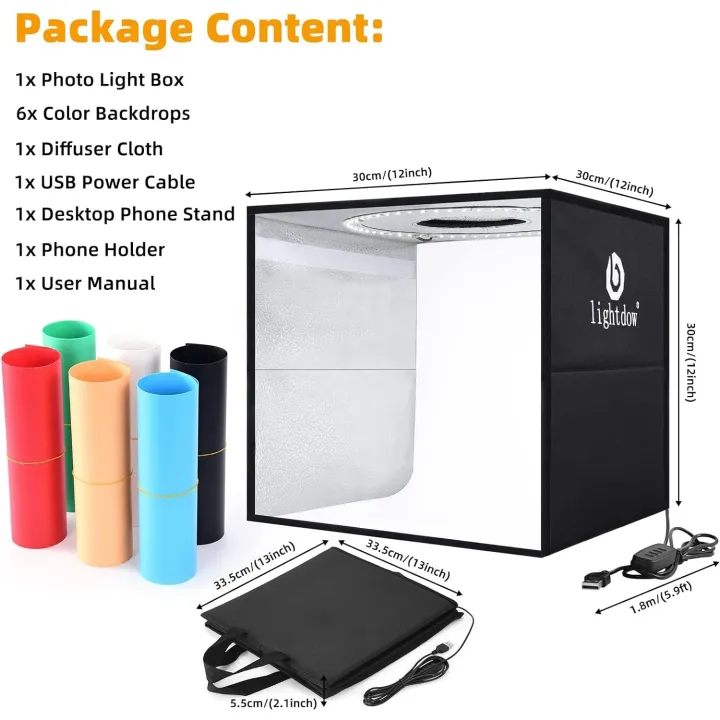 Lightdow Photo Studio Light Box Kit 12"x12"（30x30x30cm） with 120pcs ...