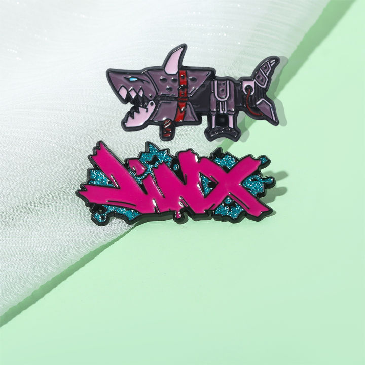 LOL League of Legends 2 Arcane Jinx Letter Badge Brooch Pastel Cosplay ...