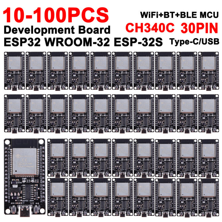 10-100PCS CH340C ESP32 WROOM-32 Development Board WiFi+Bluetooth Ultra-Low Power Consumption SPI ...