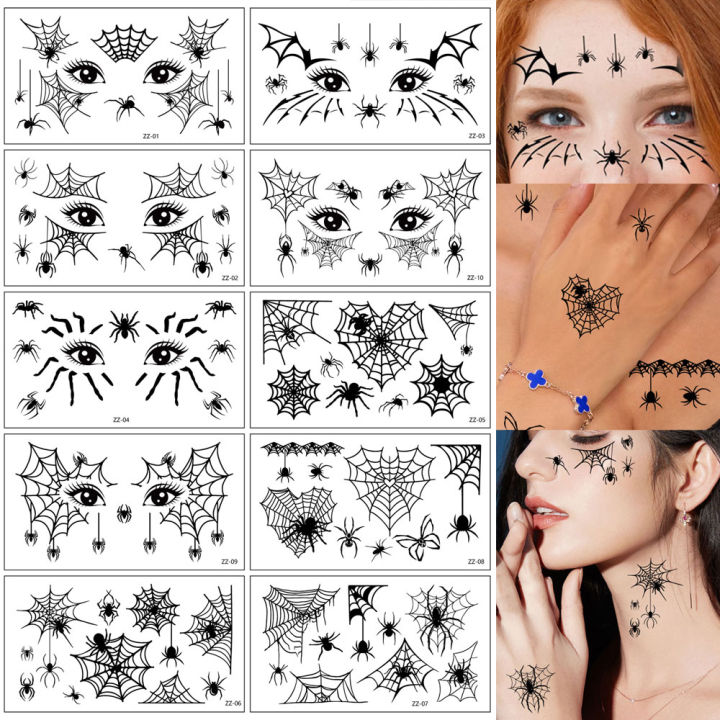 10 Sheets Halloween Eyebrow Stickers Spider Web Tattoo Stickers Body ...