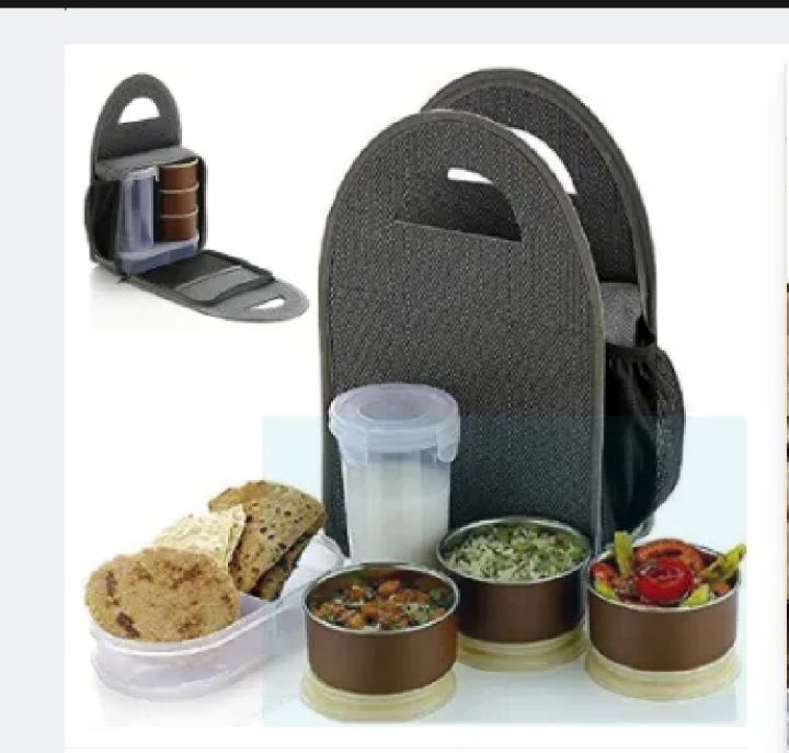 Stainless Steel 3 Container and 1 Casserole Set with Plastic Bottle ...