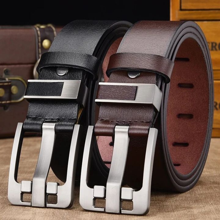 Genuine Leather For Men's High Quality Buckle Jeans Cowskin Casual ...
