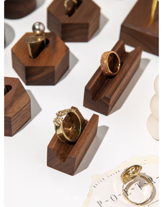 Walnut Wood Ring Display Tray - Jewelry Showcase Stand for Engagement ...