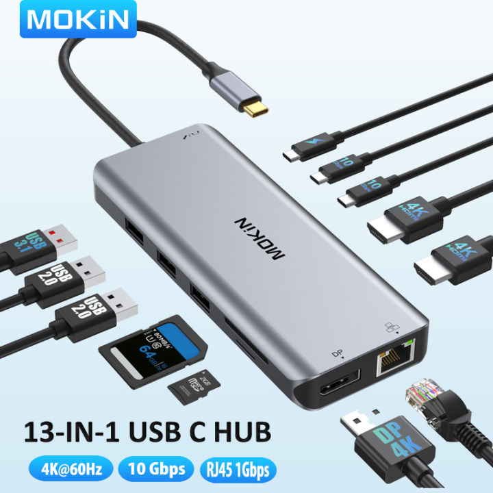 MOKiN USB C HUB Type C to 4K HDMI Adapter 10Gbps USB 3.1 Ethernet DP SD ...