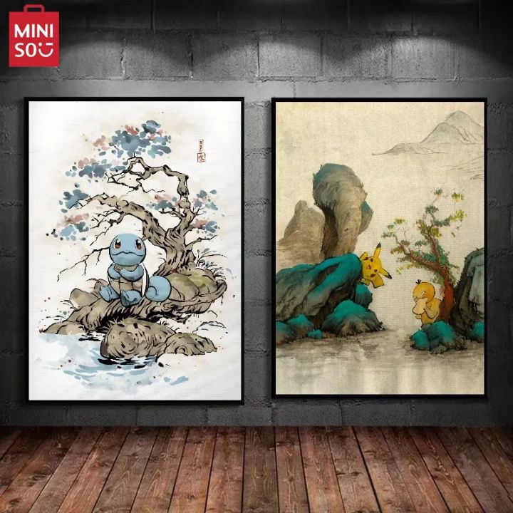 Pokemon Cartoon Poster Retro Pikachu Charizard Anime Action Figures ...