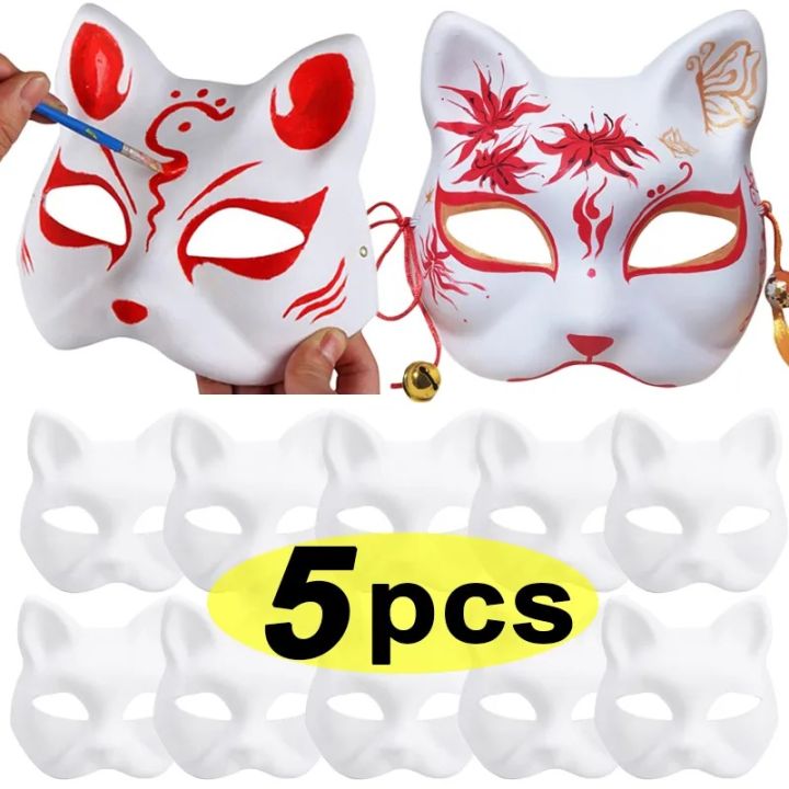 3/5/10Pcs Japanese Mask Half Face Hand-painted Cat Fox Mask Anime ...