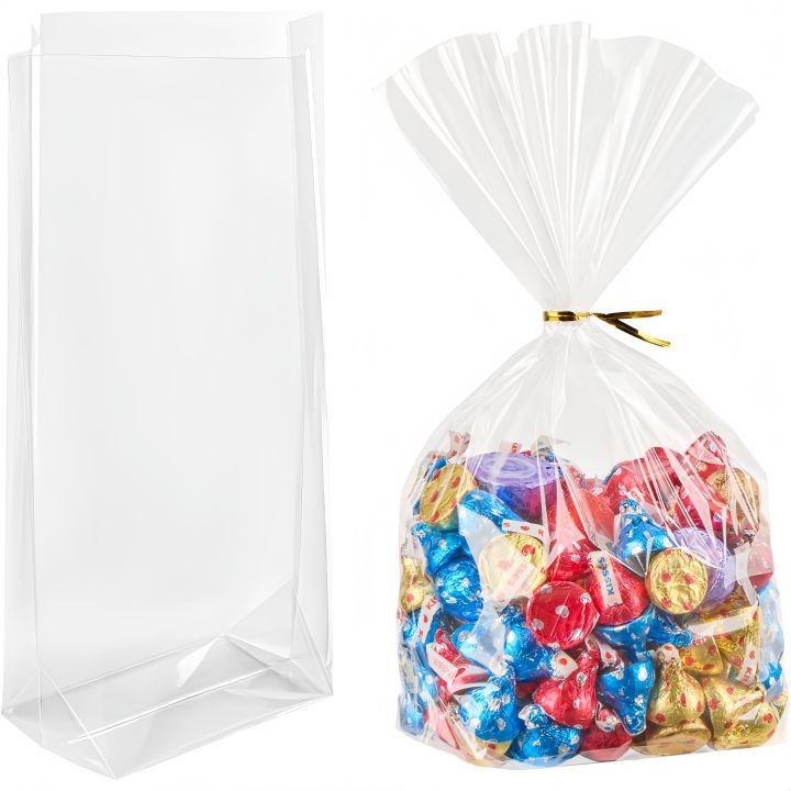 10/30/50/100pcs Flat Bottom Gusset Treat Bags,Clear Cellophane Gift ...
