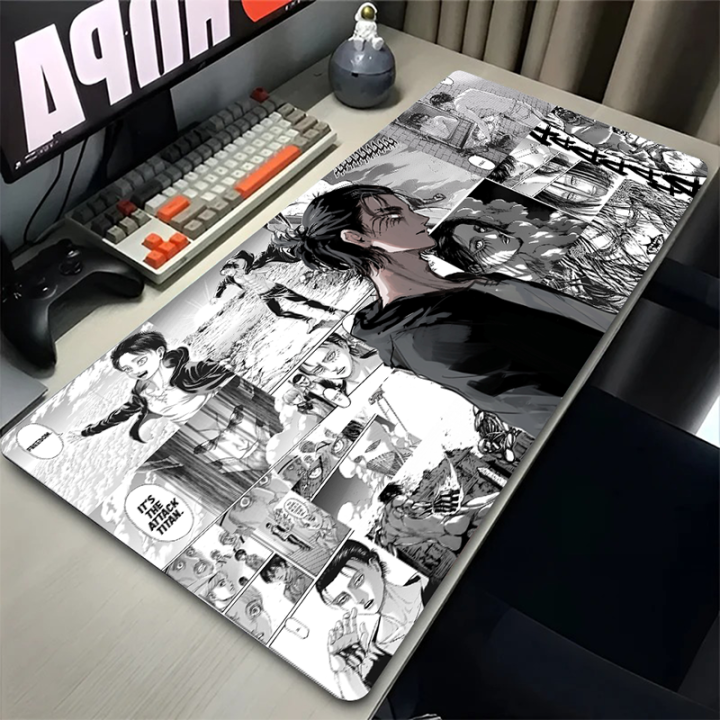Black And White Manga Mouse Pad PC Eren Yeager Gamer Cabinet Mousepad ...