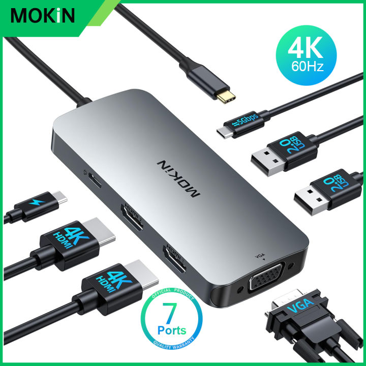 MOKiN USB C Docking Station Dual Monitor, 7 in 1 USB C Hub with 2 HDMI ...