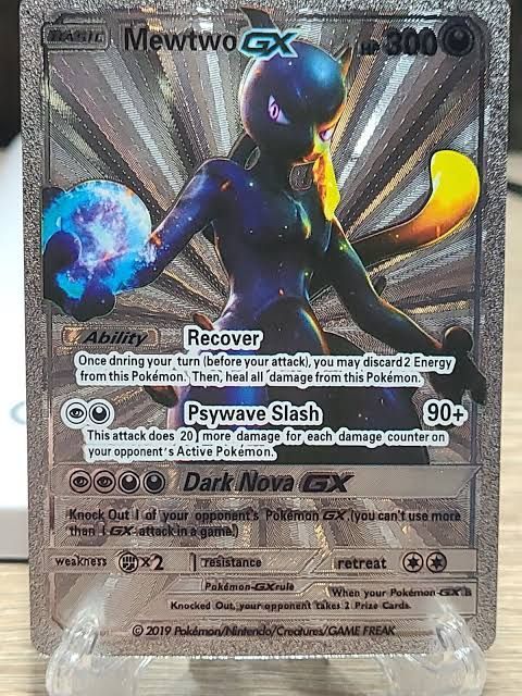 🟣Mewtwo🟣 GX Dark Nova GX Pokémon ,Silver Foil Fan Art, Rare 2019, 300 ...