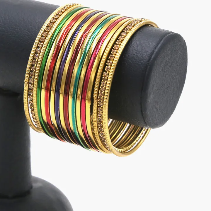 18 PCS Bangles Metal Multi Color Antique Steel Churiyan Bangles Set For ...