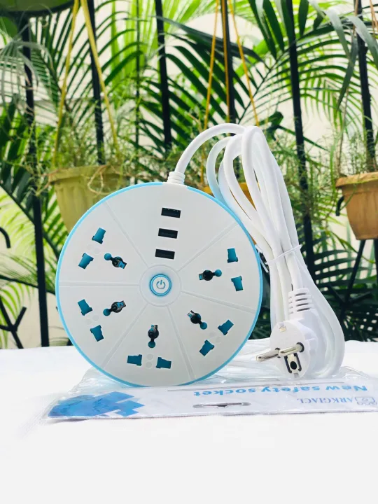 Round power strip, also known as a multi-socket extension cord or power ...