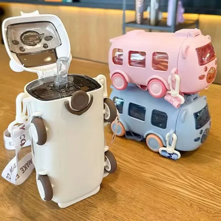 Imported Bus Water Bottle For Kids With Strap Sipper and Straw | Daraz.pk
