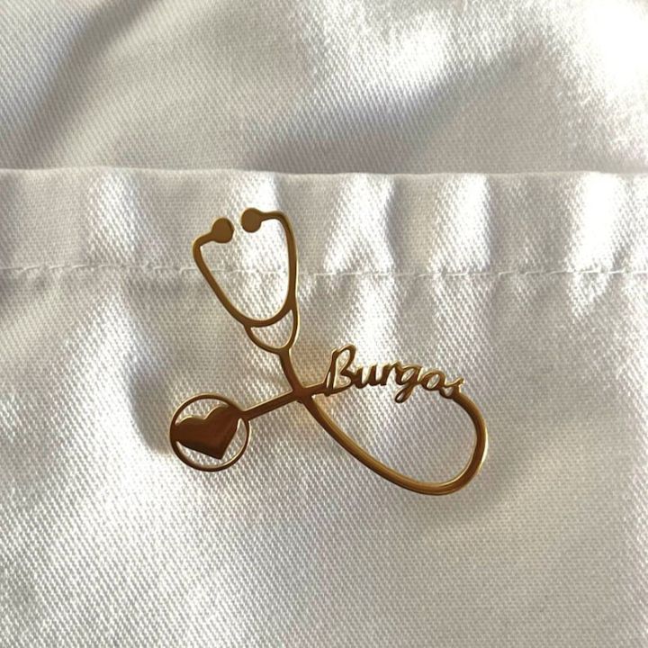 Personalized Name Brooch Stainless Steel Stethoscope Pin Doctor Badges Brooch Doctor Name Brooch Daraz.pk