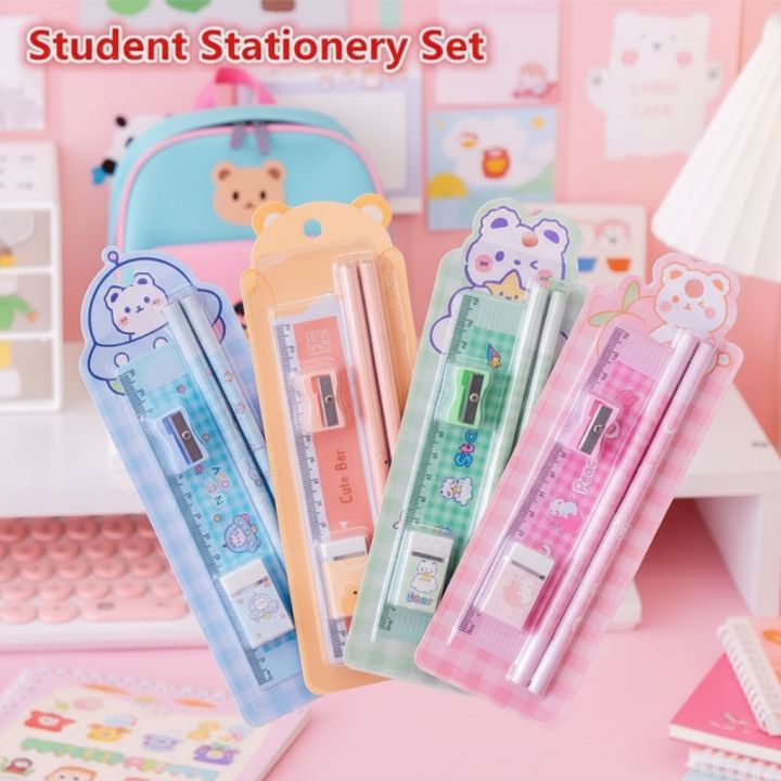 Stationery Set for Students Pencil Eraser Sharpener Ruler Writing ...