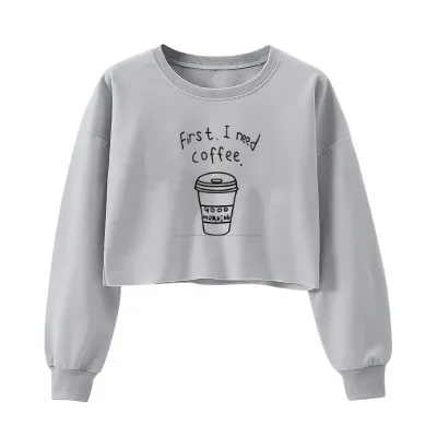 Winter Collection Coffee Print Crop Sweatshirt | Premium Quality | Daraz.pk