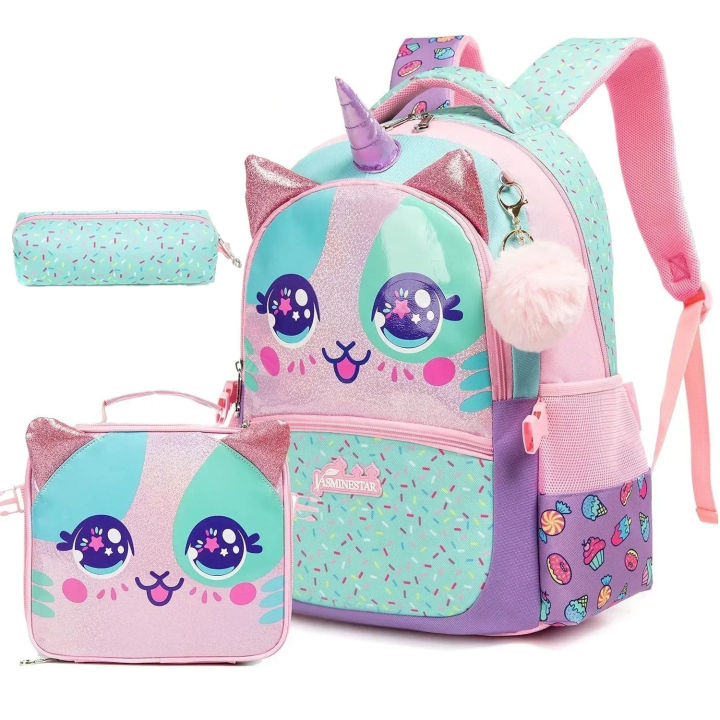 3PCS Kids Backpacks for Girls Cute School Bag with Lunch Box Pencil ...
