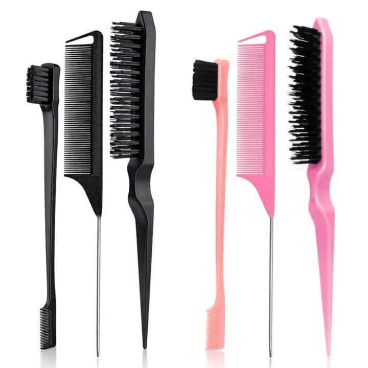 3Pcs Slick Back Hair Brush Set Bristle Hair Brush Brush Teasing Comb ...
