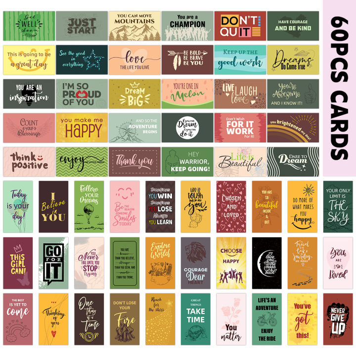 60pcs Uplifting Motivational Quote Cards English Inspirational Thank ...