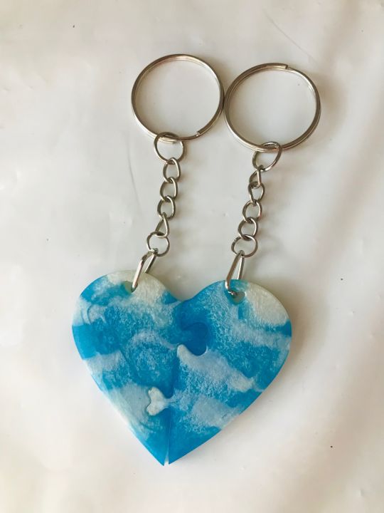 Clear Epoxy Resin couple heart keychain | Daraz.lk