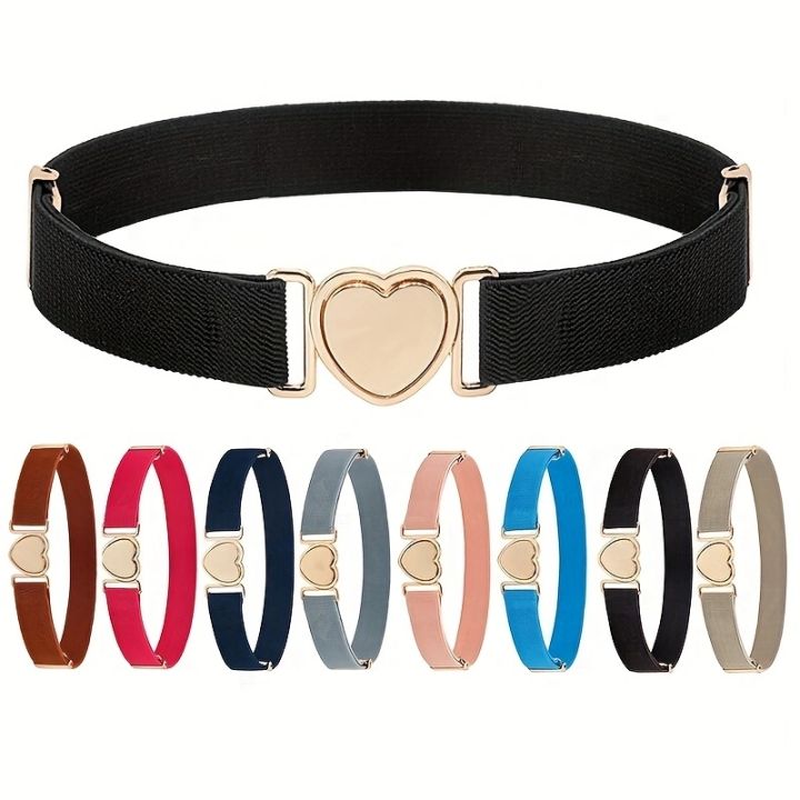 Heart Buckle Elastic Belt Candy Color No Buckle Stretch Belt Adjustable ...