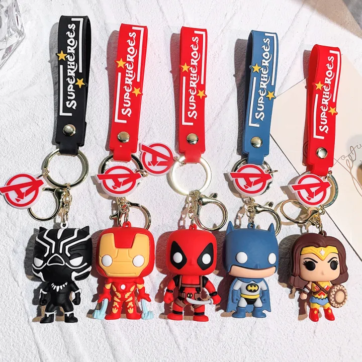 Marvel Spiderman Doll Silicone Keychain Avengers Superhero Iron Man Keyrings Men Car Pendant Key ...
