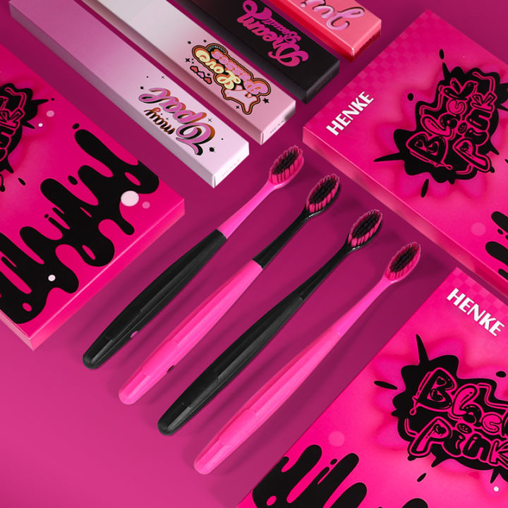 [4-Pcs Gift Boxes] Black Pink Graffiti Series Soft-bristled Toothbrush ...