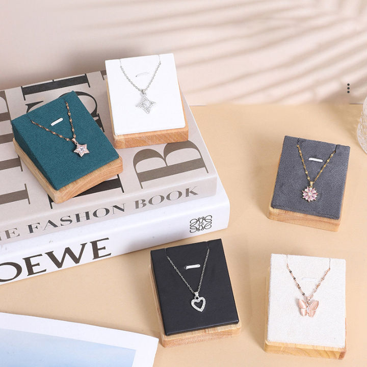 New Wooden Jewelry Pendant Necklace Display Stand Holder PU Velvet ...