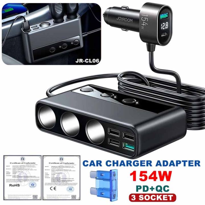 154W Car Charger Adapter Cigar Jack Multi Socket 9 in 1 PD 3 Cigarette ...