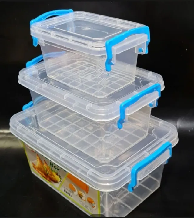 Plastic Food Storage Box Container Set with Lids, 3pcs, Durable and ...