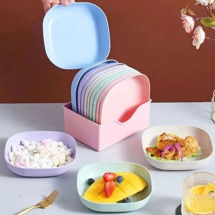 10pcs Plates Set With Holder Random Colour | Daraz.pk